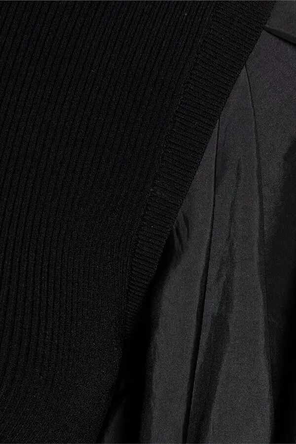 Simkhai Jackie Paneled Ribbed Knit Turtleneck Top With Puff Sleeves