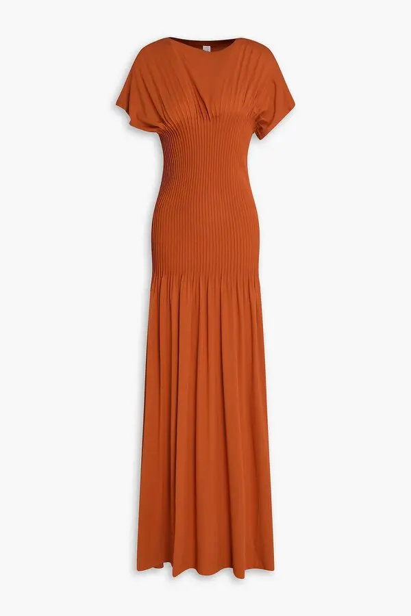 TOTEME Pleated Stretch-jersey Maxi Dress - Tan