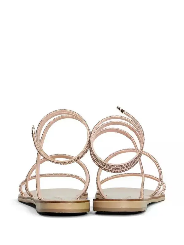 NICOLAS LAINAS Crystal Embellished Leather Flat Sandals