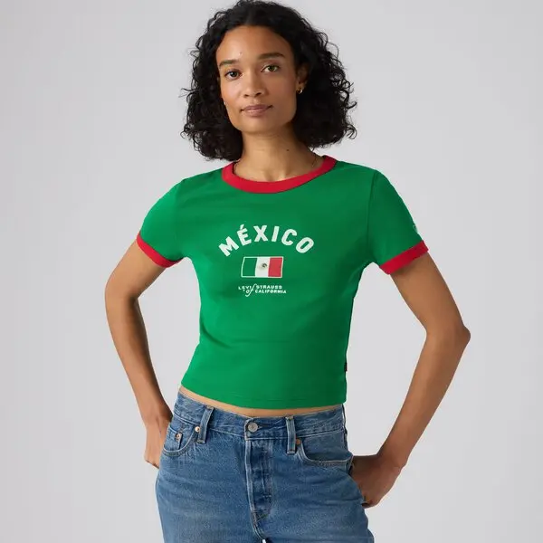 LEVI'S Cropped Ringer Tee With Mexican Flag Graphic - Mexico
