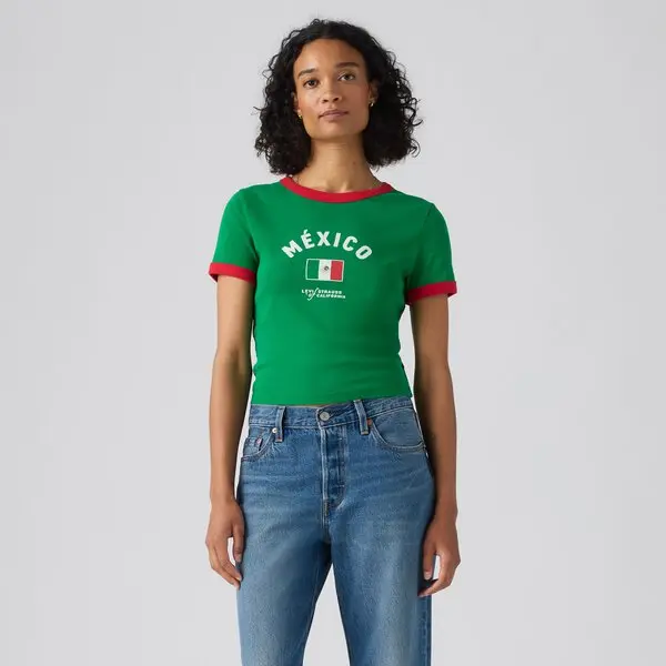LEVI'S Cropped Ringer Tee With Mexican Flag Graphic - Mexico