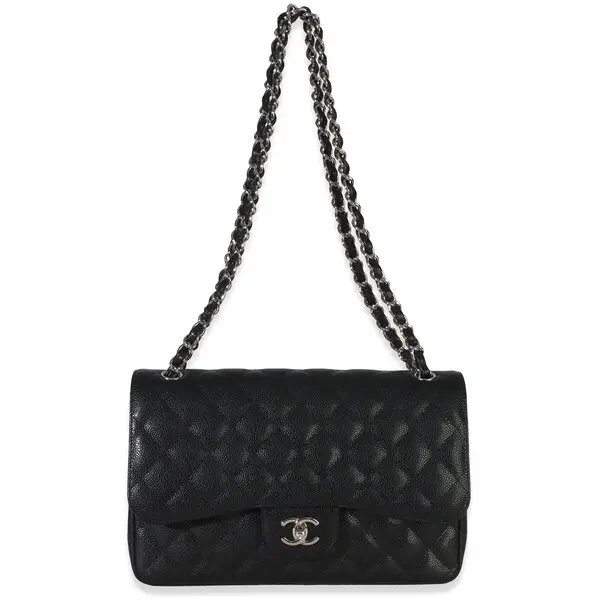 Chanel Quilted Caviar Jumbo Double Flap Bag - Black