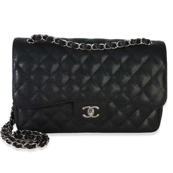 Chanel Quilted Caviar Jumbo Double Flap Bag - Black