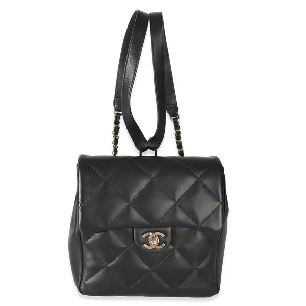 Chanel Quilted Lambskin Cc Easy Carry Backpack - Black