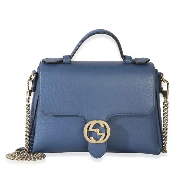 Gucci Calfskin Interlocking Gg Top Handle Bag - Blue