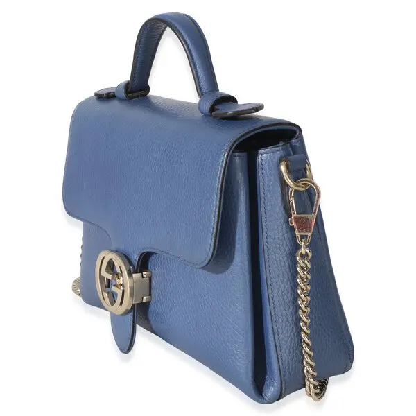 Gucci Calfskin Interlocking Gg Top Handle Bag - Blue