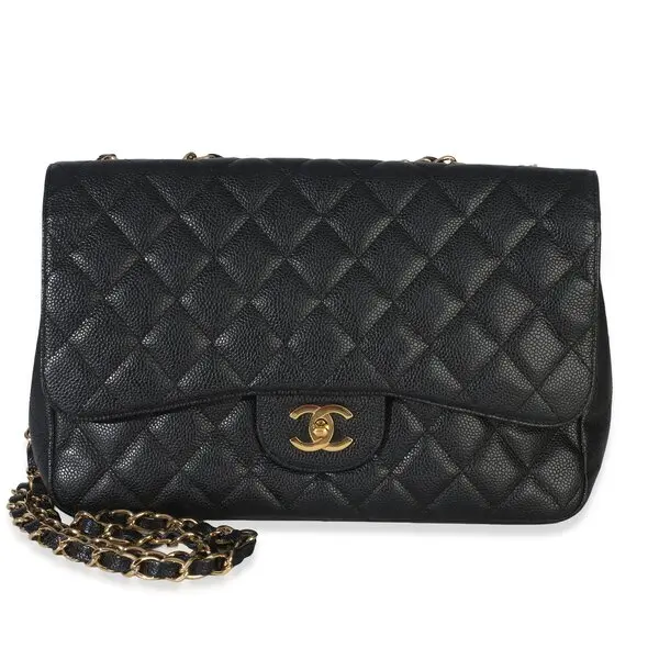 Chanel Quilted Caviar Jumbo Single Flap Bag - Black