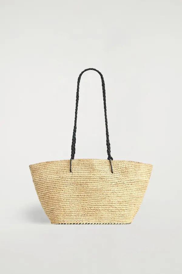 Cos Hand-woven Straw Tote Bag With Leather Details