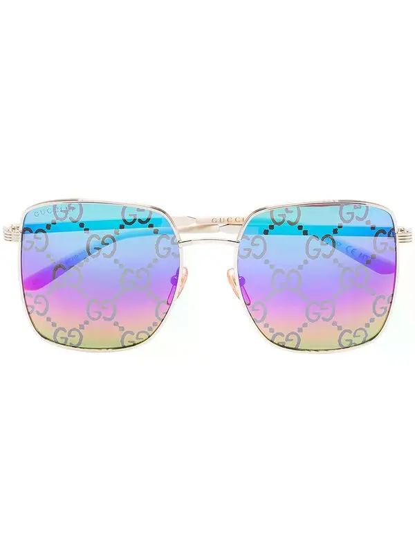 Gucci Gg Monogram Square-frame Sunglasses - Blue
