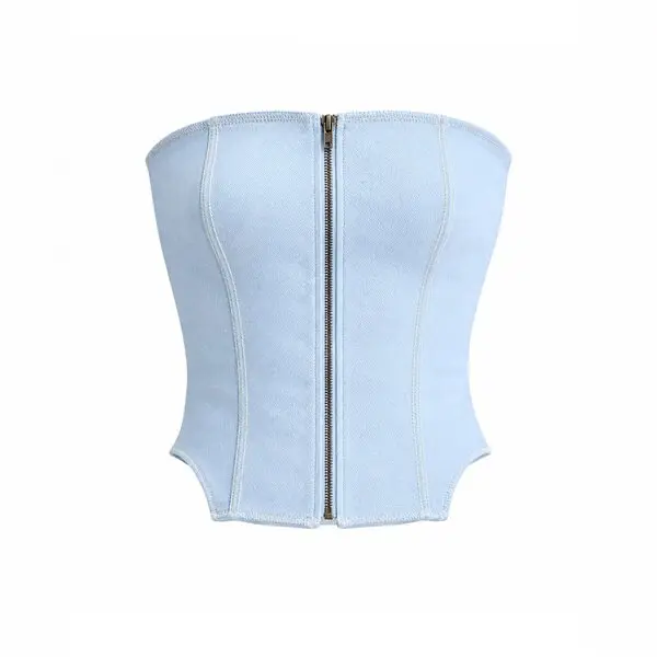 LUROQ LONDON Denim Bustier With Zip Detail