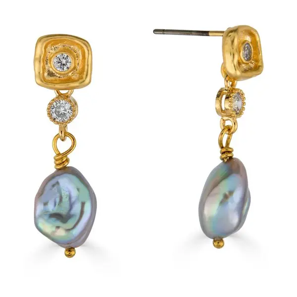 LONI PAUL JEWELRY Gray Keshi Pearl & Crystal Drop Earrings - Gold