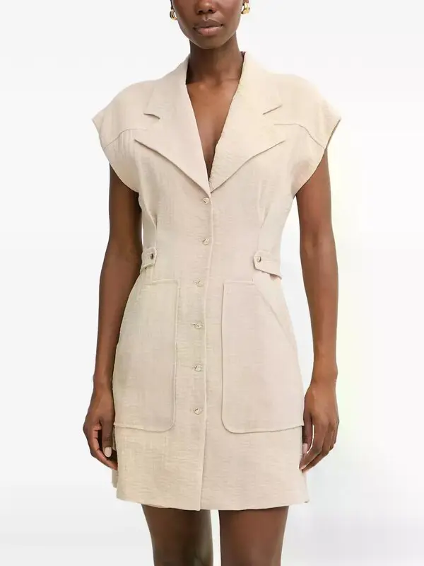SIMONA CORSELLINI Beige Textured Notched Lapels Button-up Dress