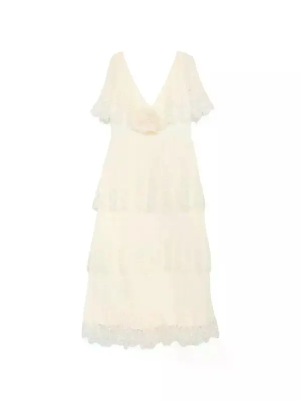SELF-PORTRAIT Lace-trimmed Pleated Midi Dress