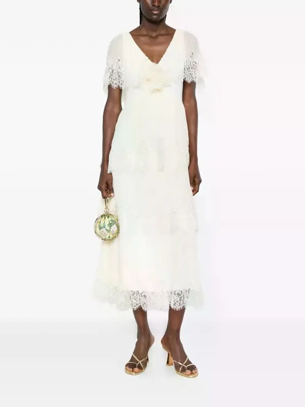 SELF-PORTRAIT Lace-trimmed Pleated Midi Dress