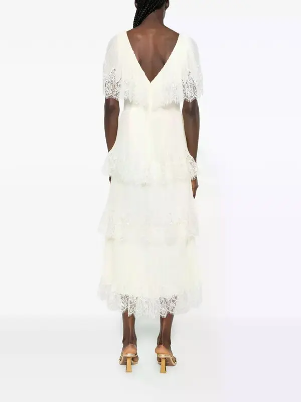 SELF-PORTRAIT Lace-trimmed Pleated Midi Dress