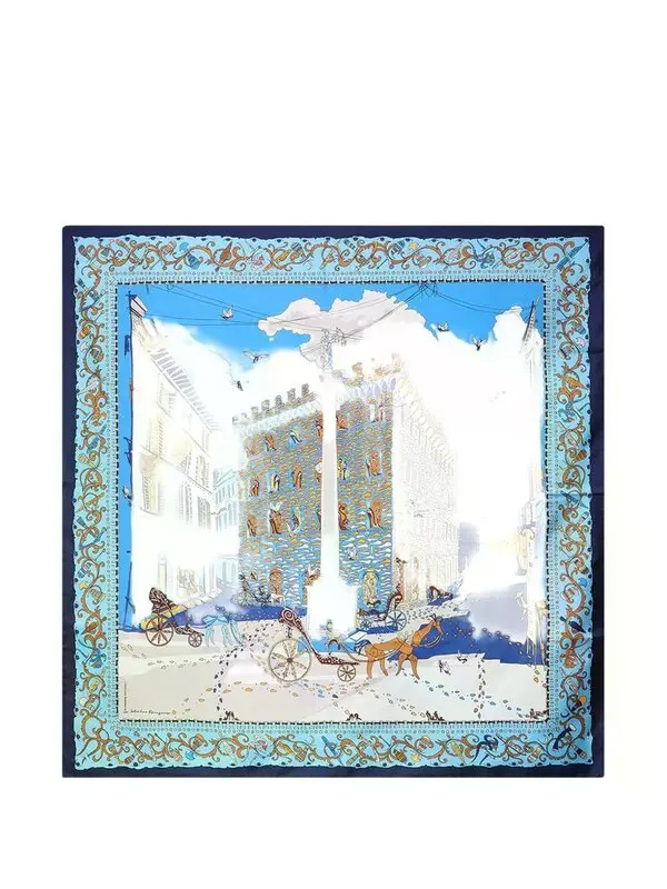 FERRAGAMO Palazzo Spini Feroni Graphic-print Silk Scarf - Blue