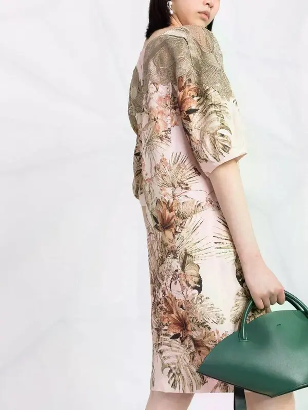 Alberta Ferretti Macramé Detailing Floral-print Shift Dress