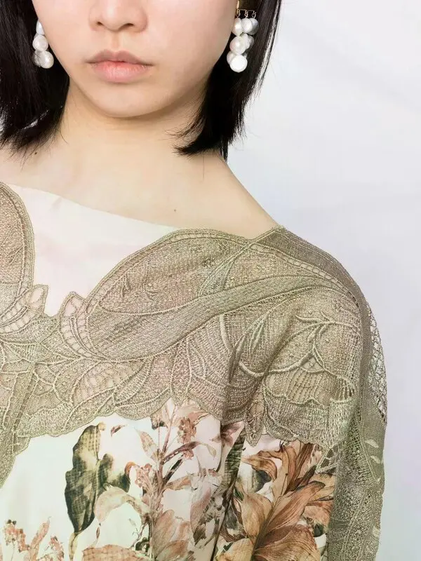Alberta Ferretti Macramé Detailing Floral-print Shift Dress
