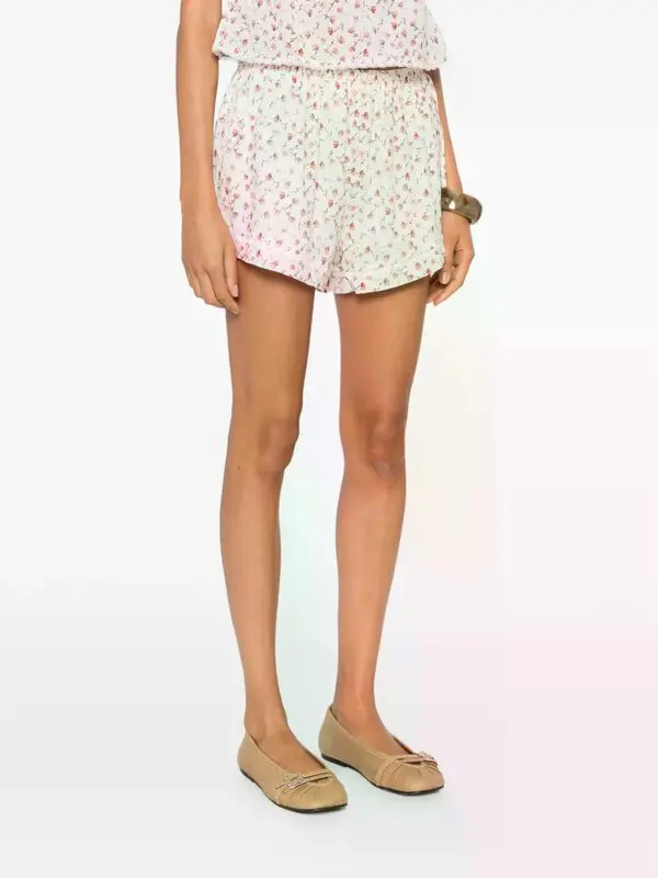 Posse Charlotte Floral-print Cotton Mini Shorts - Neutrals