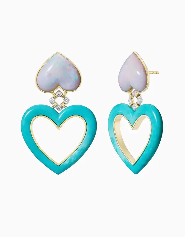EMILY P. WHEELER Heart Flip Earrings With Opal And Turquoise - One-color