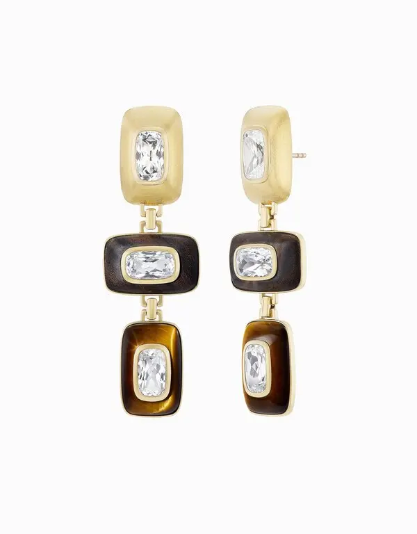 EMILY P. WHEELER Sculptural Patchwork Drop Earrings With Wood, Tiger's Eye, And Topaz In Brushed Gold - One-color