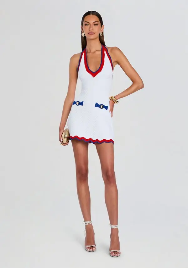 Retrofete Florra Rib Knit Halter Mini Dress - White/geranium