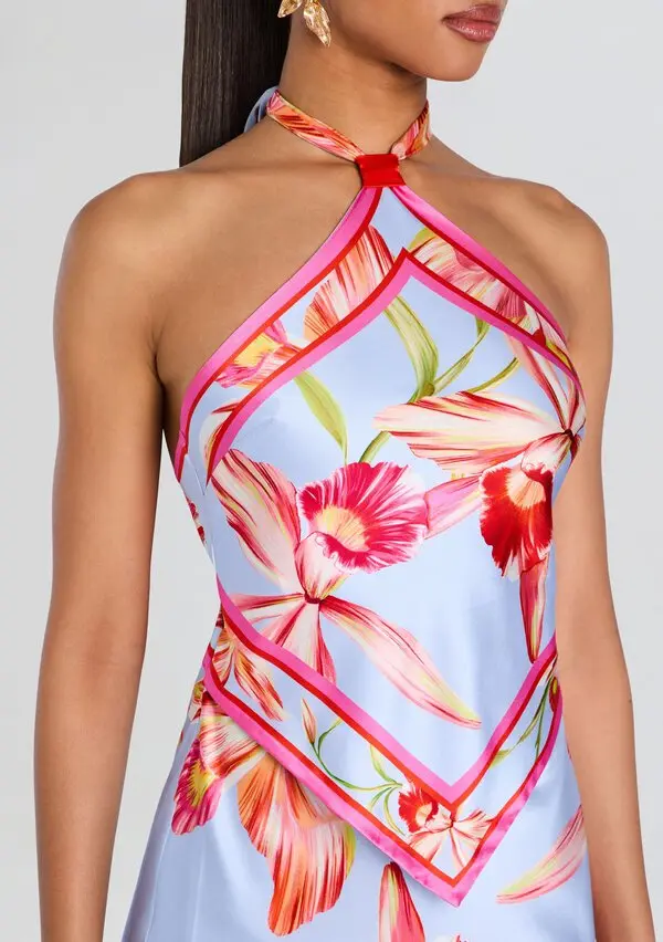 Retrofete Adelaide Silk Halterneck Mini Dress - L'acqua Orchid