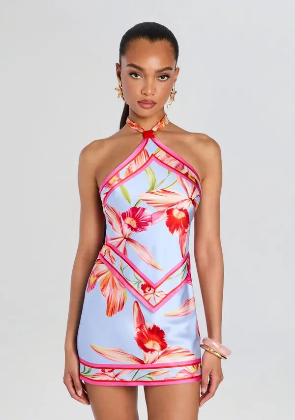 Retrofete Adelaide Silk Halterneck Mini Dress - L'acqua Orchid