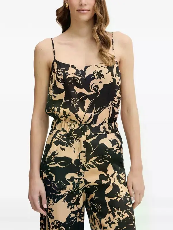 SIMONA CORSELLINI Beige Floral Print Spaghetti Strap Top