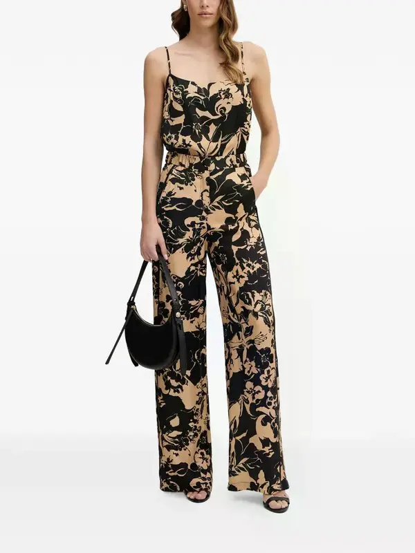 SIMONA CORSELLINI Beige Floral Print Spaghetti Strap Top