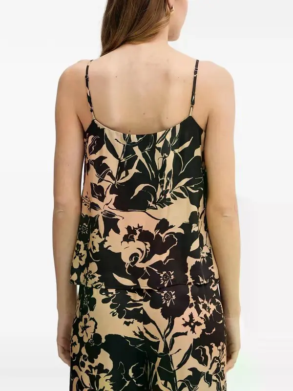 SIMONA CORSELLINI Beige Floral Print Spaghetti Strap Top