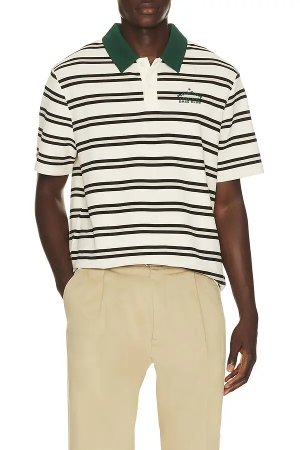 MALBON X Golf & Bass Club Fairway Bass Club Polo In White - Ivory Stripe