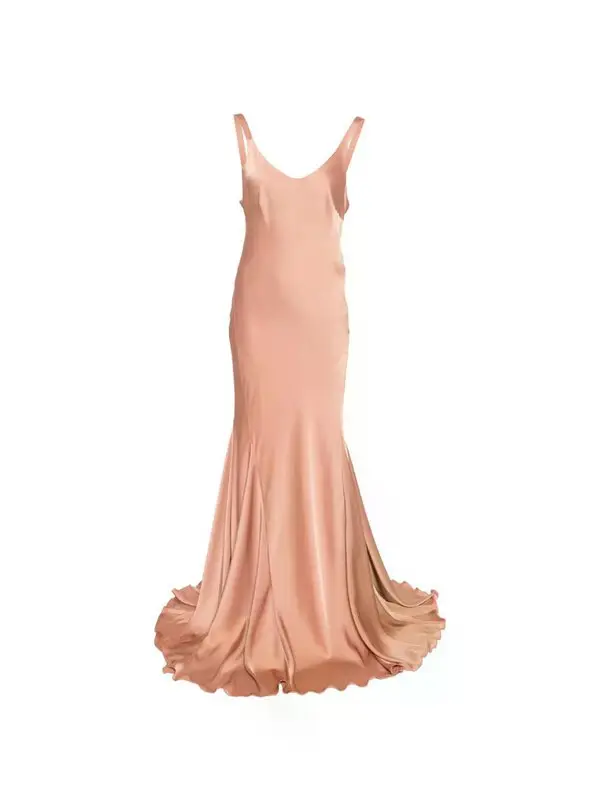 ALESSANDRO LEGORA Mocha Brown V-neck Sleeveless Maxi Dress