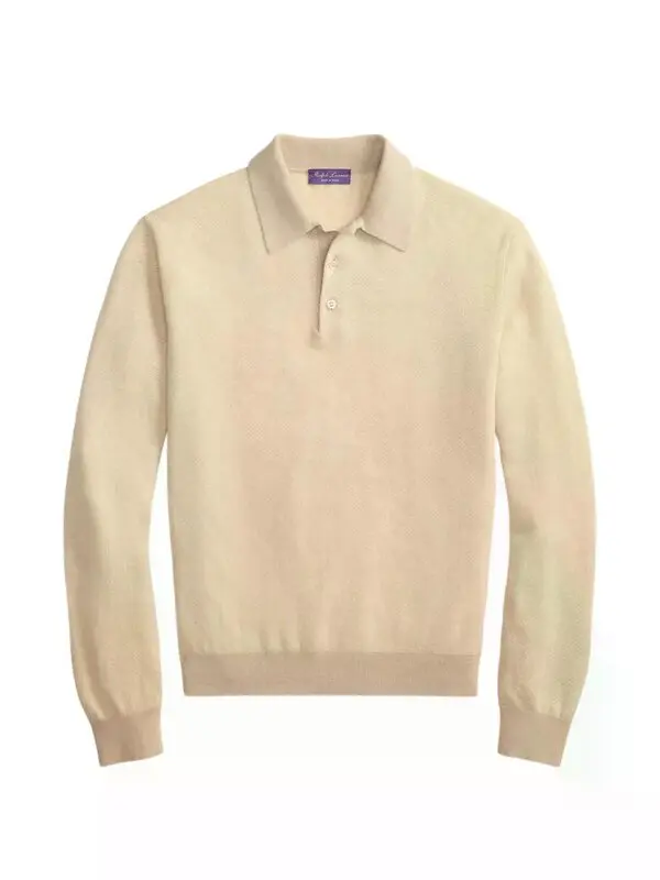 Ralph Lauren Purple Label Champagne Herringbone-jacquard Polo Sweater
