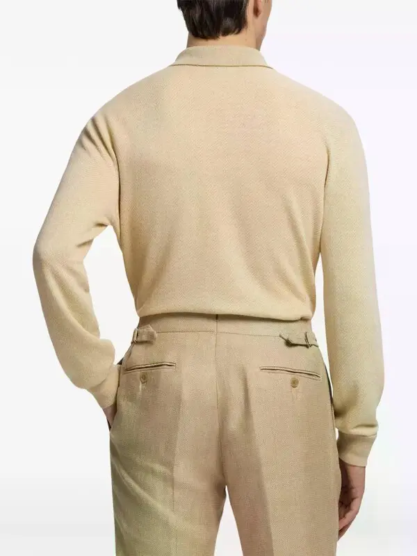 Ralph Lauren Purple Label Champagne Herringbone-jacquard Polo Sweater