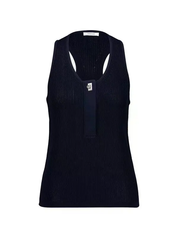 FERRAGAMO Gancini Plaque Ribbed Tank Top