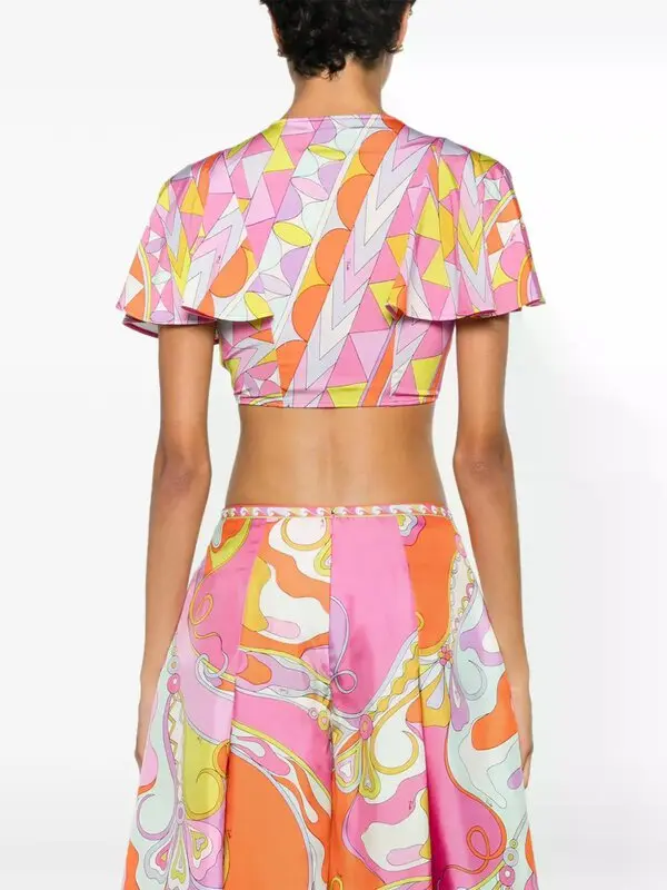 Emilio Pucci Geometric-print Tie-fastening Cropped Top - Pink