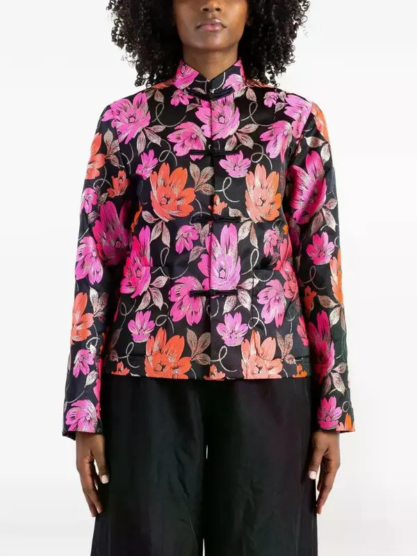 Comme Des Garçons Floral Jacquard Toggle Jacket - Black