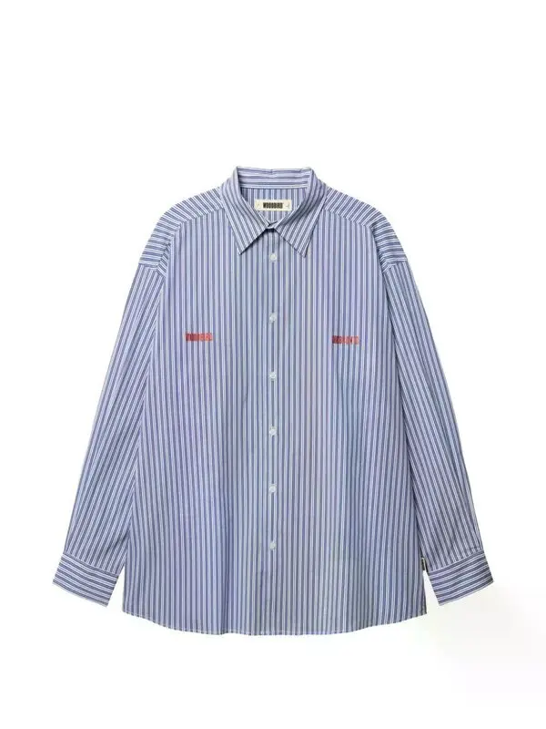 WOODBIRD Brooks Lion Embroidered Striped Shirt