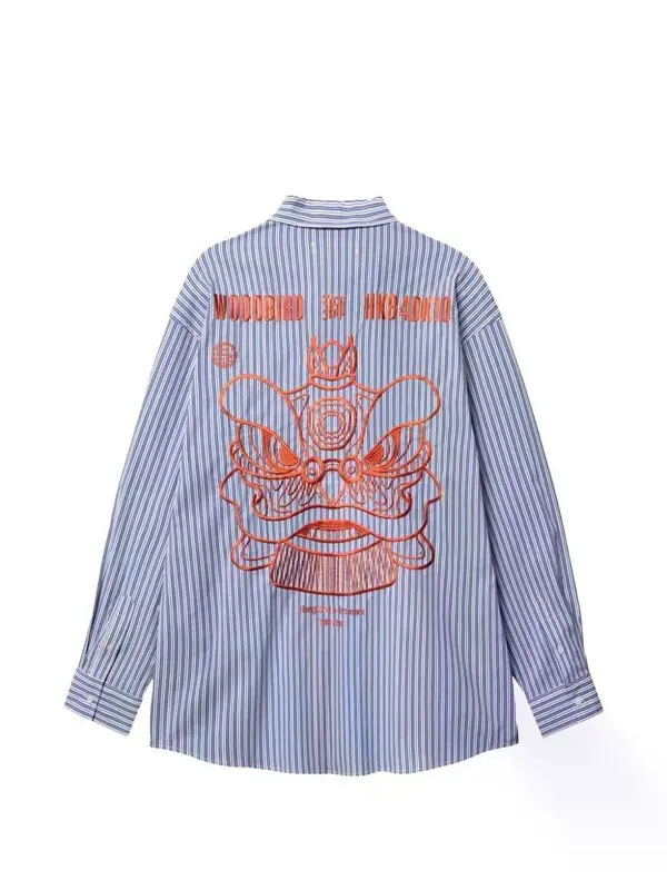 WOODBIRD Brooks Lion Embroidered Striped Shirt