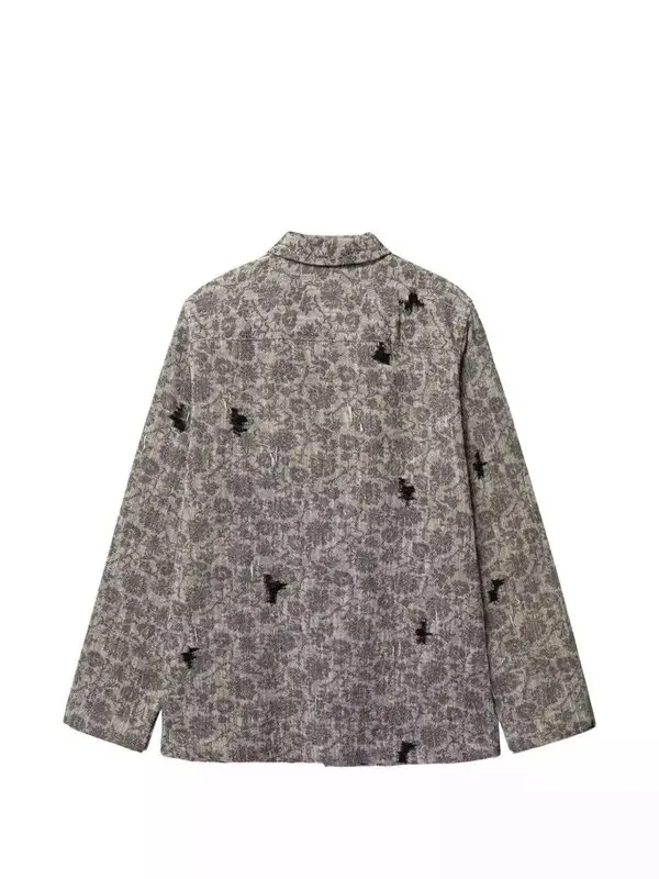 WOODBIRD Blade Rip Distressed Floral-print Shirt Jacket