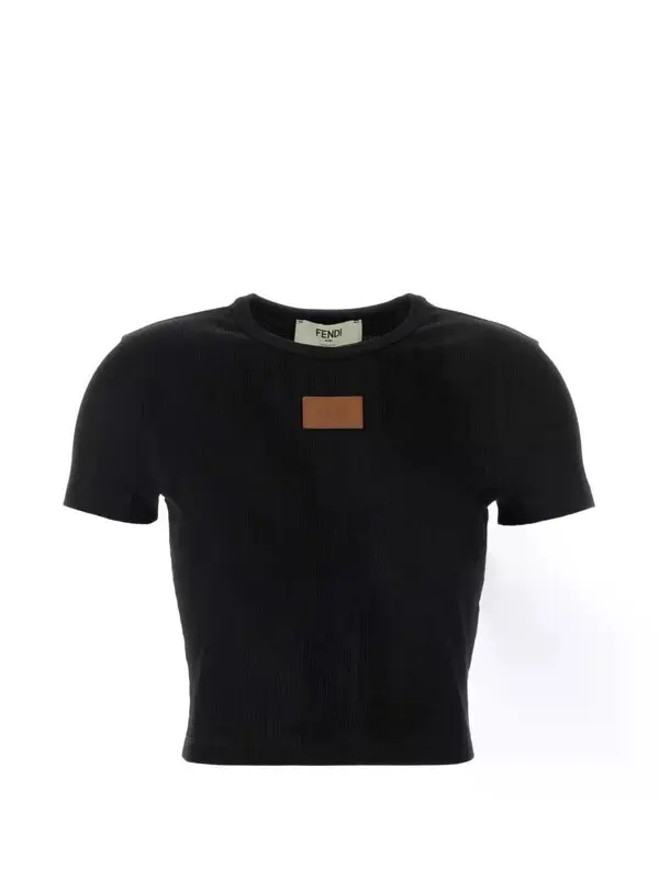 Fendi Logo Patch Ribbed Cropped T-shirt