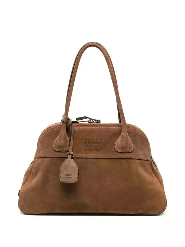 Miu Miu Logo-embossed Suede Bauletto Shoulder Bag - Brown
