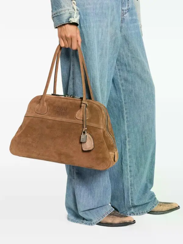 Miu Miu Logo-embossed Suede Bauletto Shoulder Bag - Brown