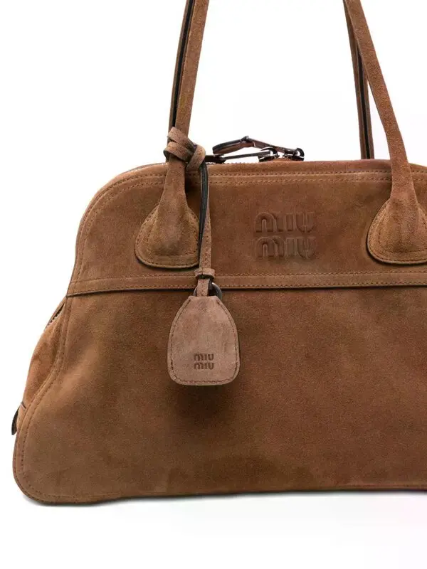 Miu Miu Logo-embossed Suede Bauletto Shoulder Bag - Brown