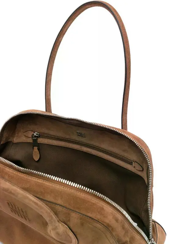 Miu Miu Logo-embossed Suede Bauletto Shoulder Bag - Brown