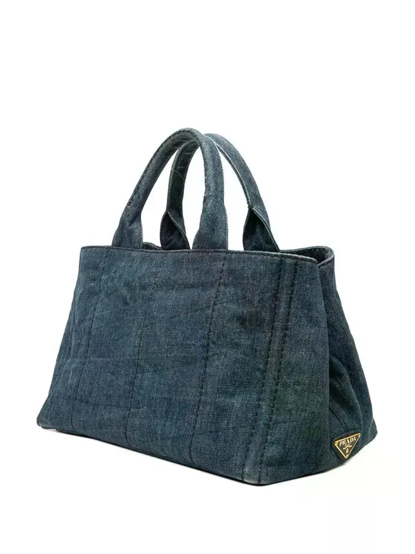 Prada Large Denim Canapa Logo Satchel