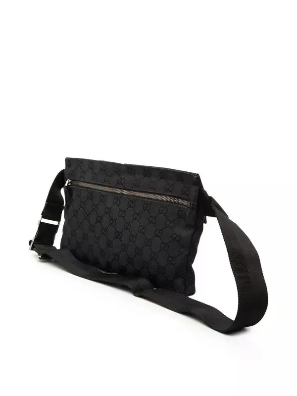 Gucci Gg Canvas Double Pocket Belt Bag - Black