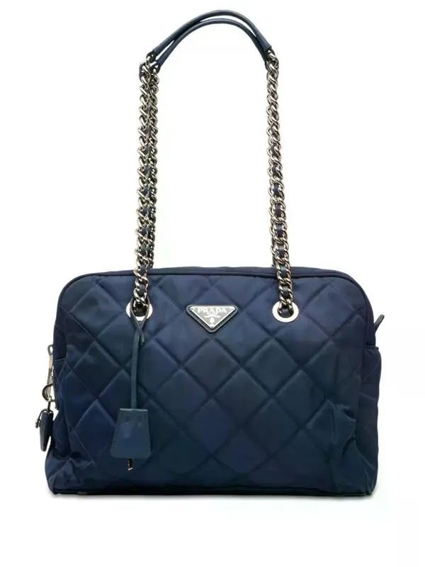 Prada Tessuto Impuntu Chain Shoulder Bag - Blue
