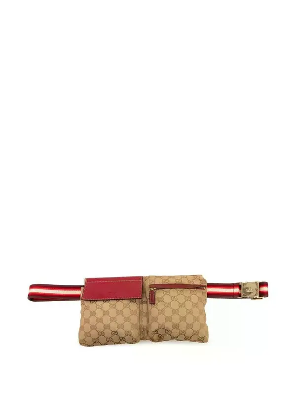 Gucci Gg Canvas Web Double Pocket Belt Bag - Red